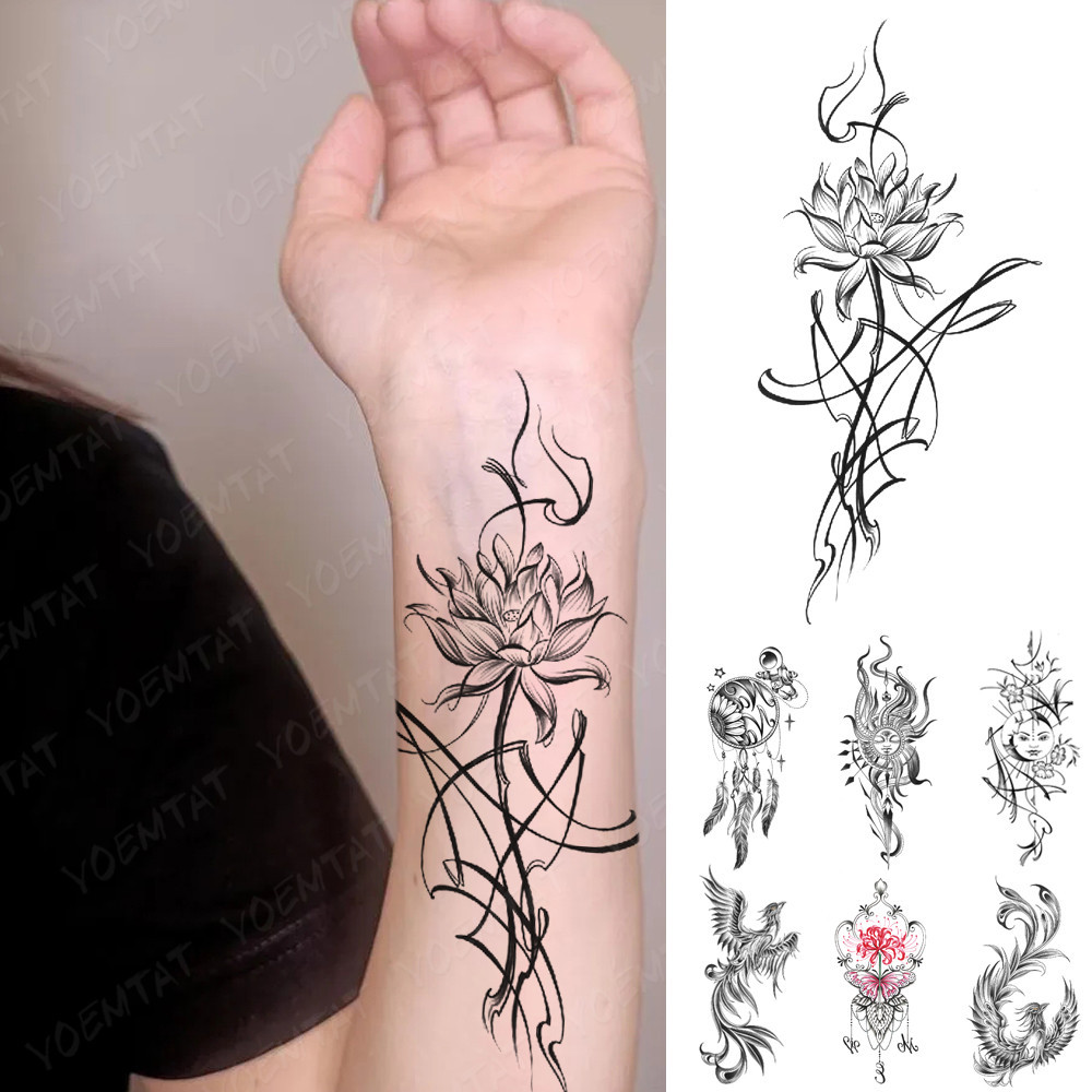 Waterproof Temporary Tattoo Sticker Lotus Line Minimalist Flash Tatto ...