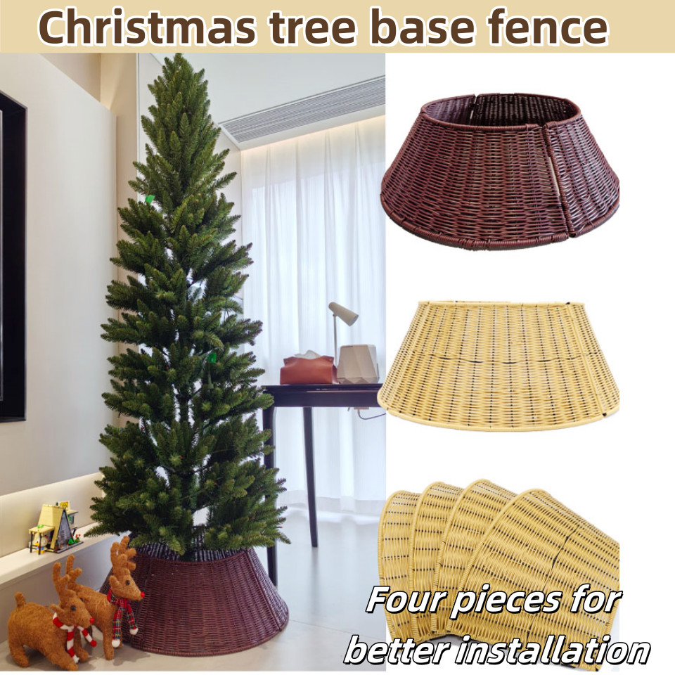 COD Christmas Tree Collar Handmade Rattan Tree Woven Base Natural Woven ...