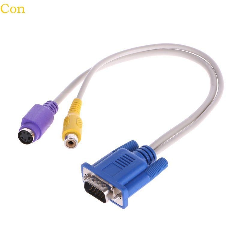 Con TV Out Adapter Video Cable VGA Male to TV S-Video RCA AV Converter ...