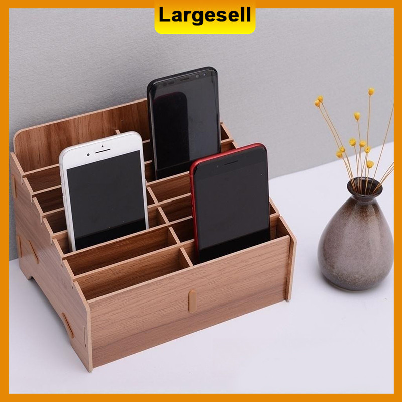 12/24 Grid Wooden Mobile Phone Storage Box Desktop Multi-grid Organizer ...