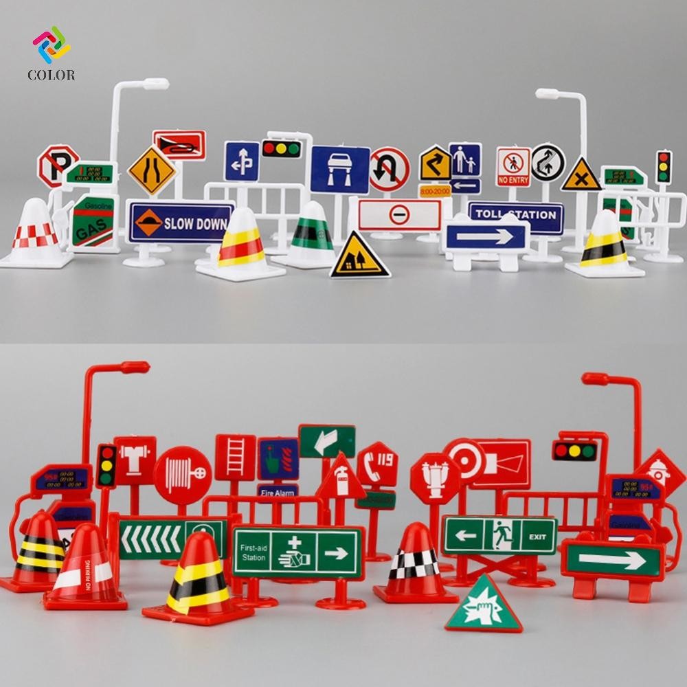 Interactive Educational Toy 28pcs English Road Sign Traffic Signage Set for Kids | Shopee ...