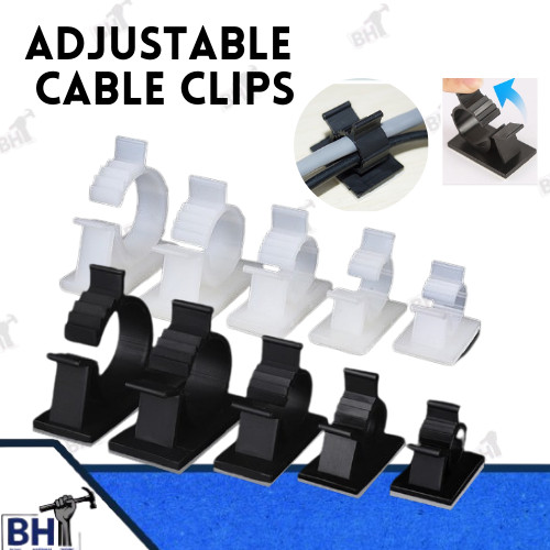 BHT II 1pc Adjustable Cable Clips, Adhesive Cable Cord Holder, Cable Wire Management (Black ...