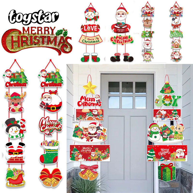 【ToyStar】Merry Christmas Door Hanging Banner Santa Claus Snowman ...