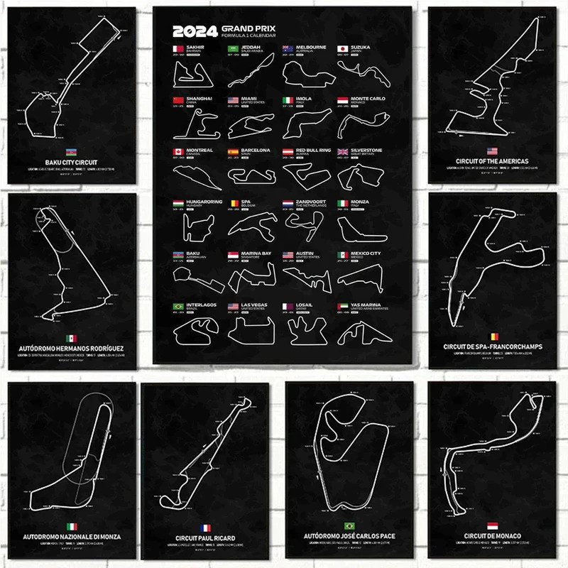Formula 1 Track Map Wall Art Canvas Painting 2024 Season Calendar ...