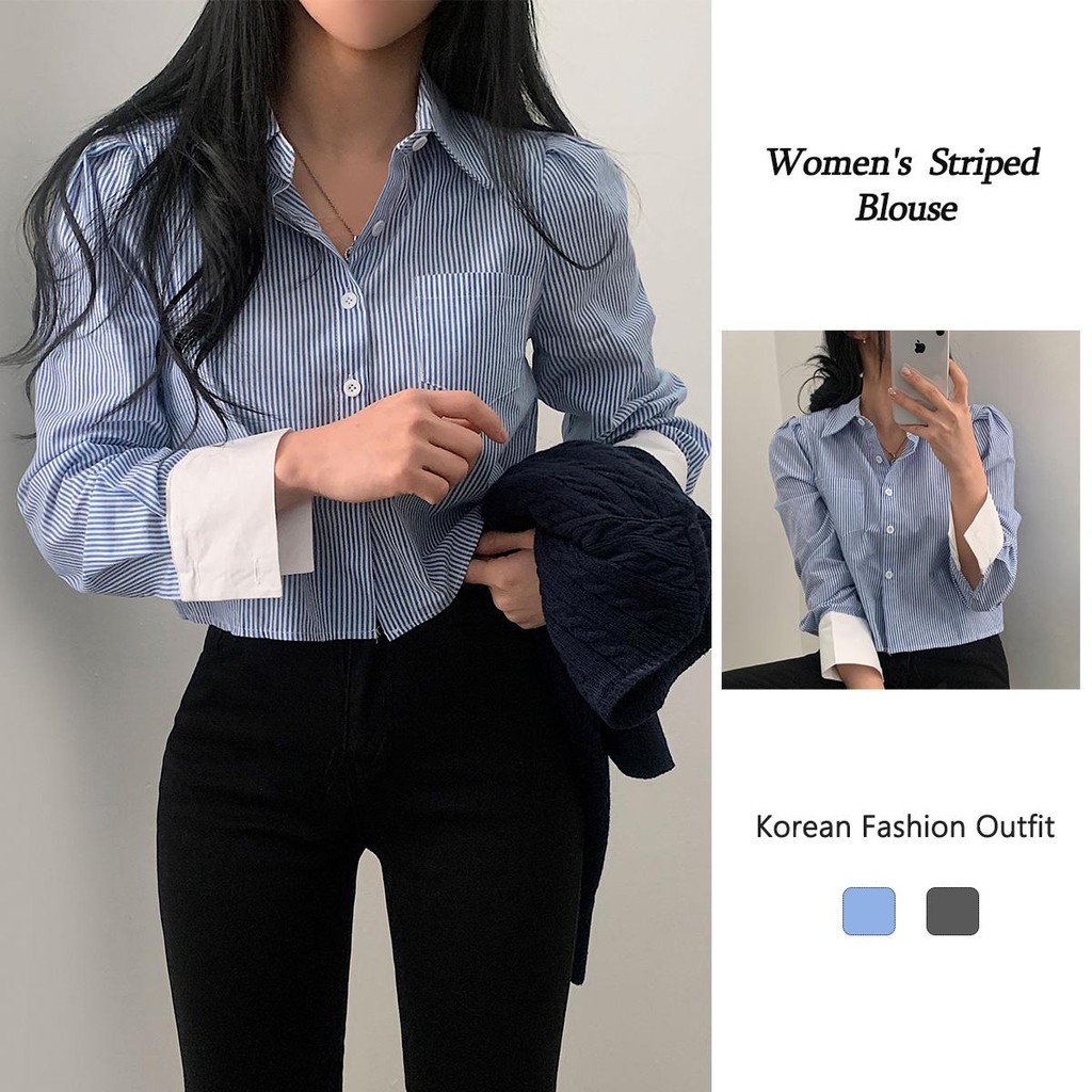 SC Fashion Shirt for Women Korean Style Striped Shirt Korean-style ...