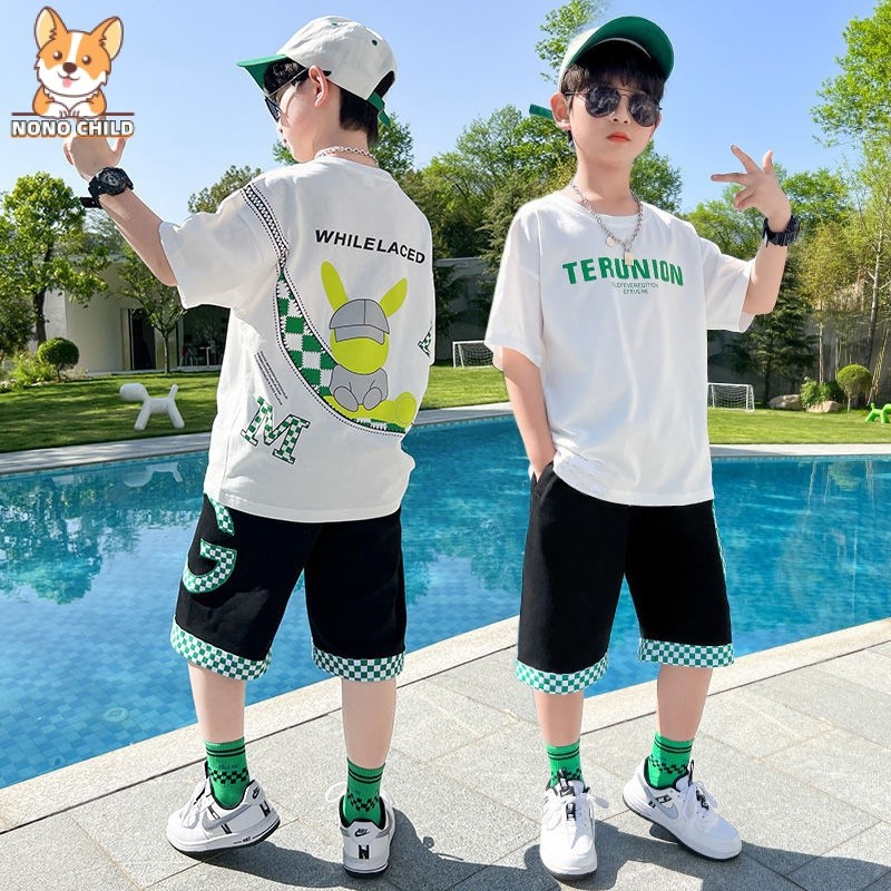 NONO Boys Short Sleeves 2024 Summer New 2PCS (Top + Shorts) 3 to 4 to 5 ...
