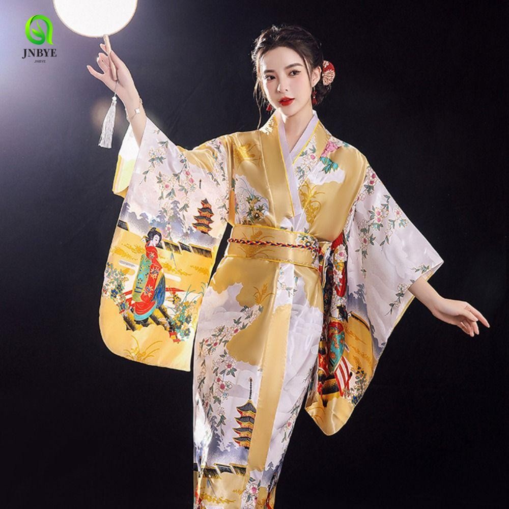 JNBYE Traditional Japanese Kimono, Cosplay Costume Printed Floral Sakura Girl Kimono Dress ...