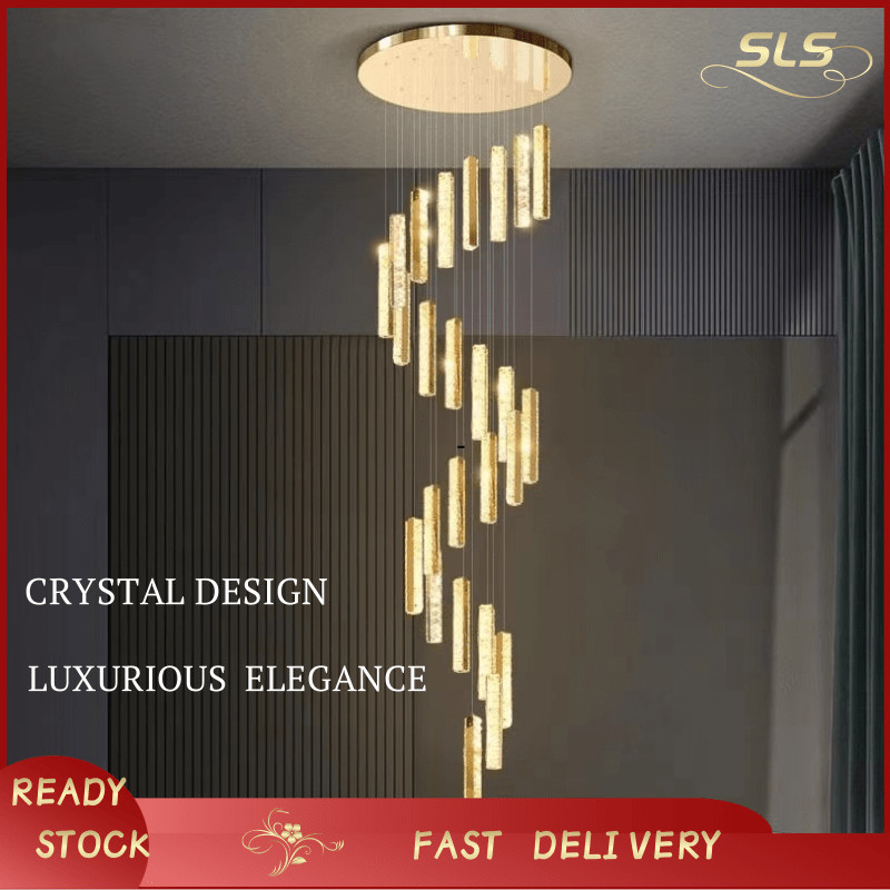 【STAR】Stairs Chandelier Light Luxury Crystal Chandelier High Ceiling ...