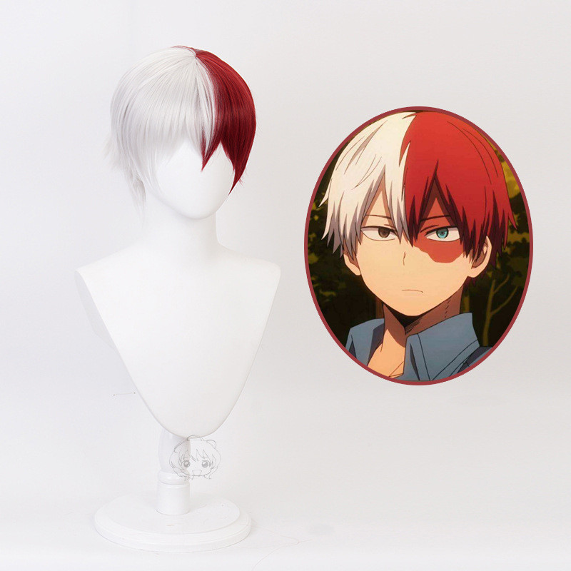 Short Red White Mixed Hair Wig for My Hero Academia Todoroki Shoto for ...