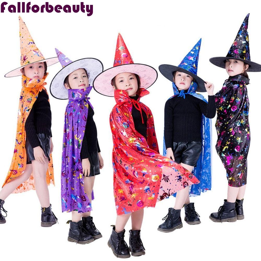 FALLFORBEAUTY Witch Cloak Cape with Hat, Star Sequin Halloween Clothing ...