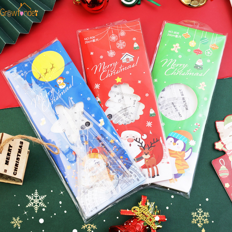 4Pcs/Set Christmas Stationery Student Geometry Triangle Rulers Set ...
