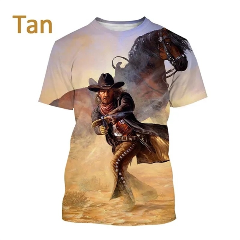 Men's Western Cowboy T-Shirts 3d Print Short Sleeve Graphic Funny ...