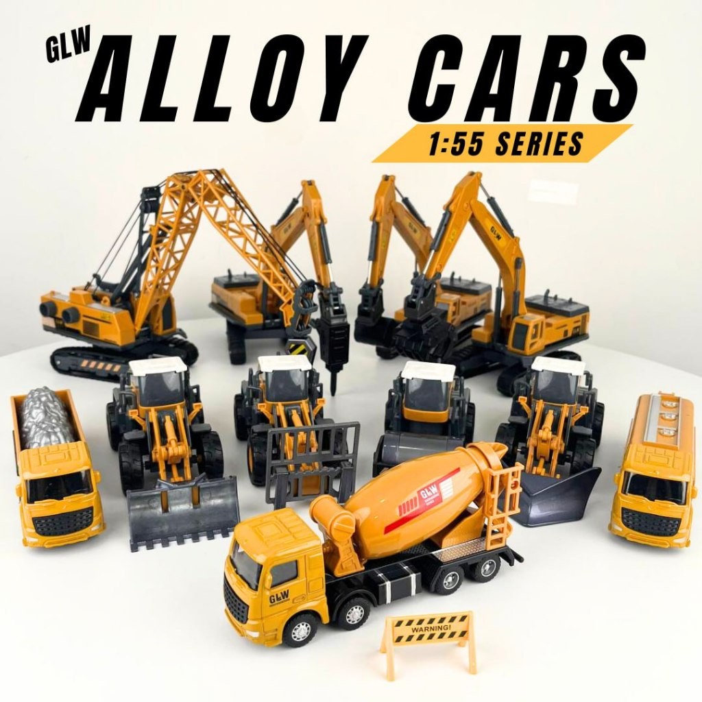 BYJ GLW Alloy Car Construction Vehicle Toy Set for Boys Crane Mixer ...