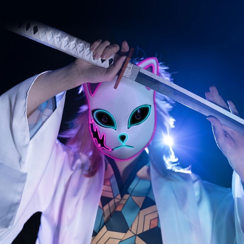 LED Demon Slayer Mask Halloween Masquerade Party Cosplay Fox Prop ...