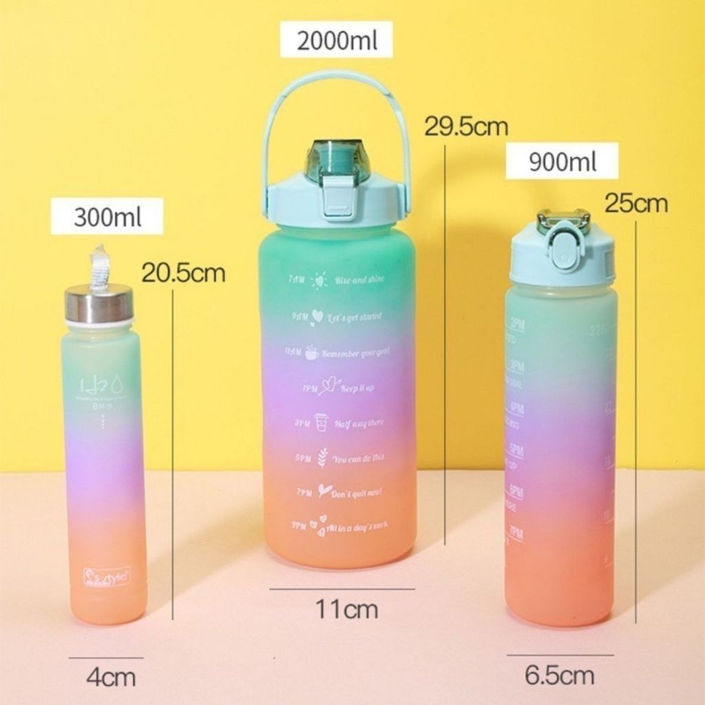 Combo of 3 3D graduated sticker water bottles to remind you to drink water daily, capacity ...