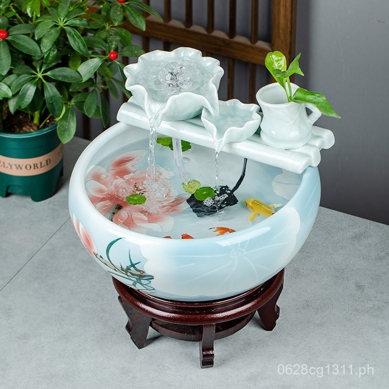 Landscape Flowing Water Ceramic Goldfish Tank Circulation Living Room ...