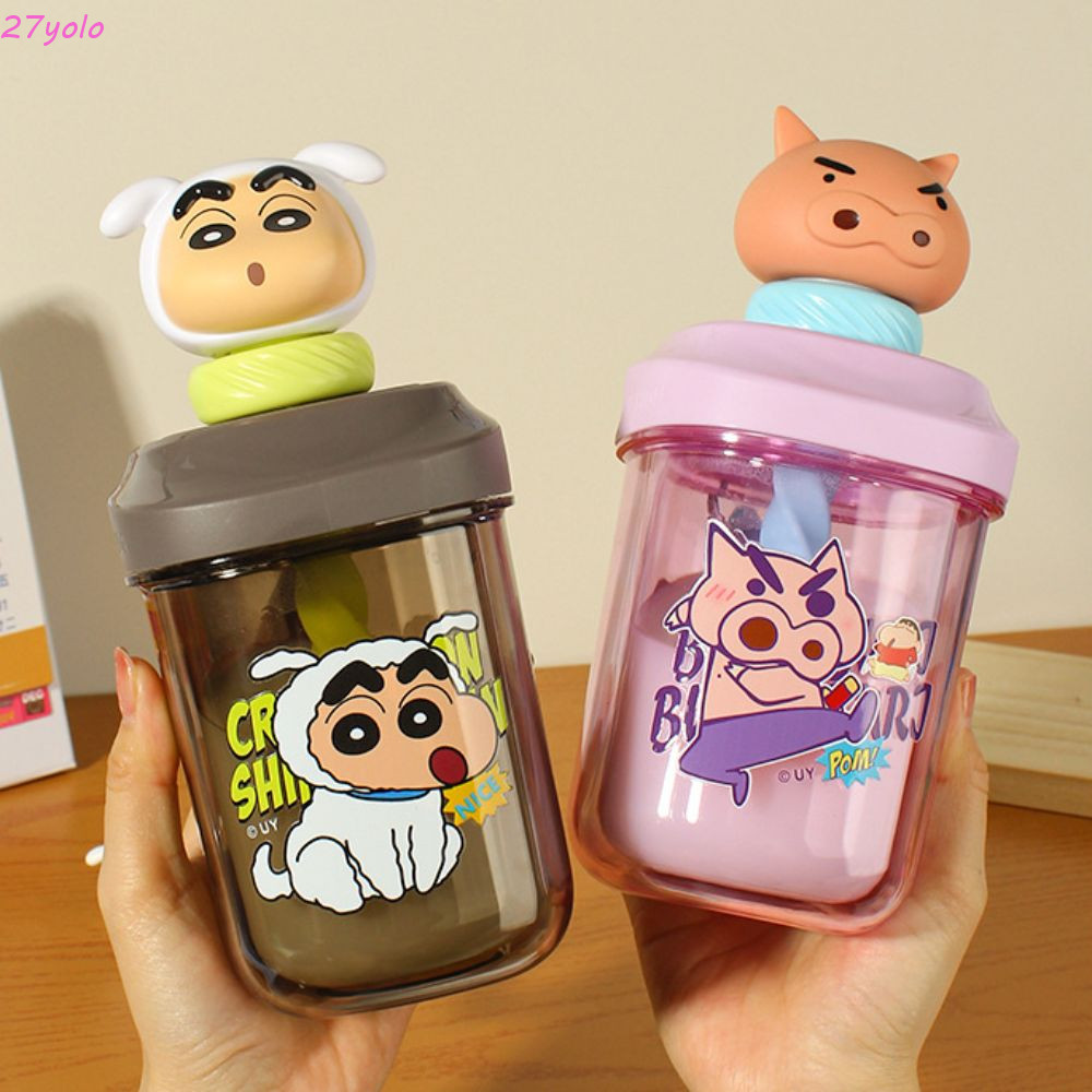 YOLO Crayon Shin-chan Mixing Cup, Double-layer Figures Cap Straw Water ...