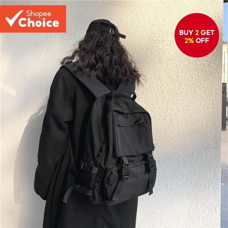 Solid Color Work Bag large capacity school bag Korean fashion simple casual men's backpack ...