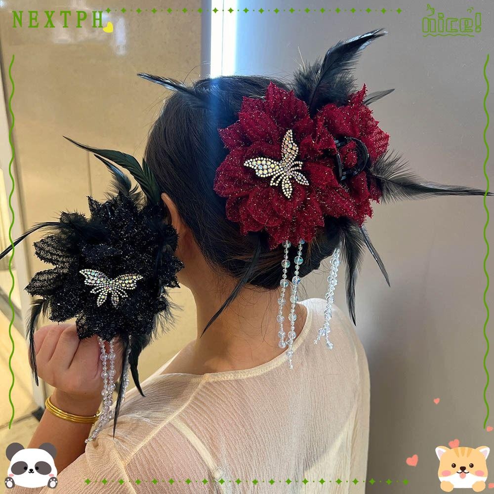 NEXTPH Grasping Clip, Sequin Plastic Hair Claw, Fashion Tassel Peony ...
