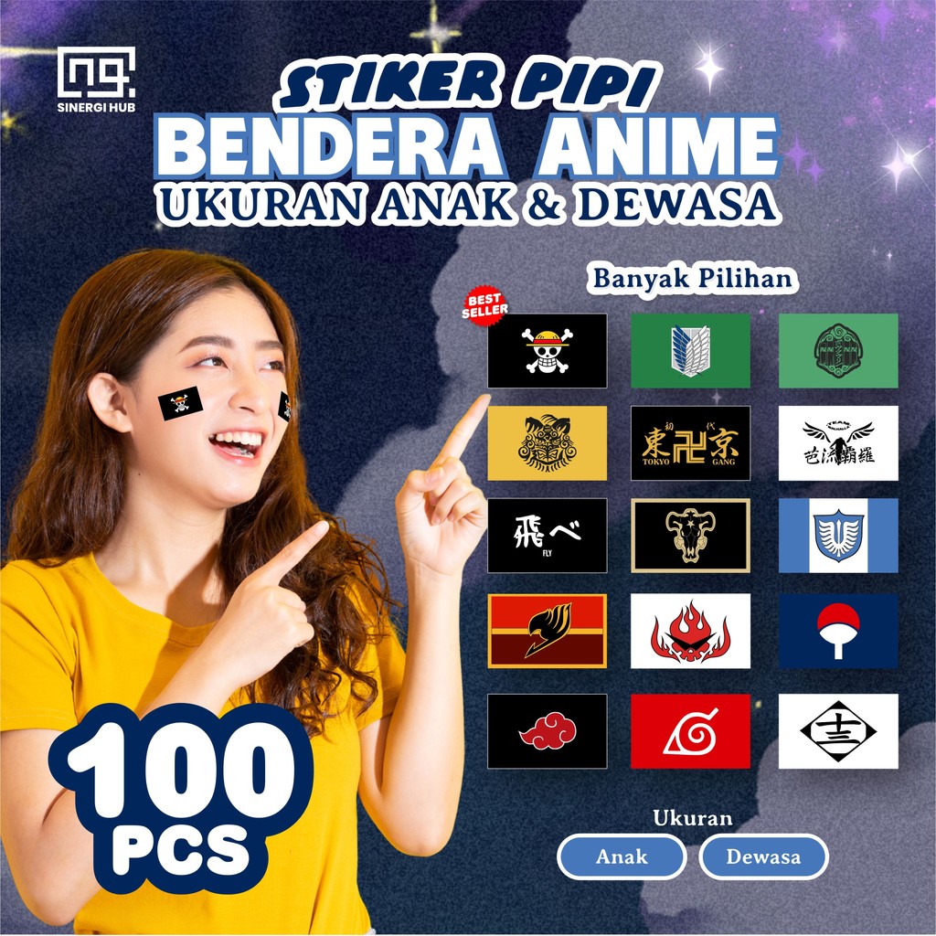[100 pcs] Viral Anime Flag Cheek Stickers | Cheek Sticker Flag Sticker ...