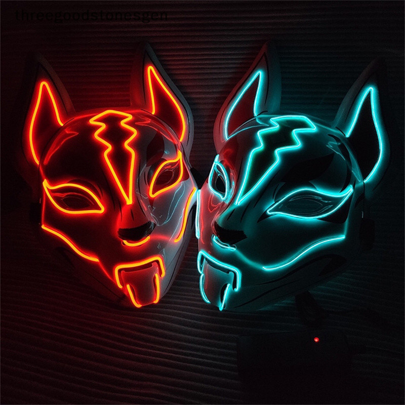 TGS Anime Decor Japanese Fox Mask Neon Led Light Cosplay Mask Halloween ...