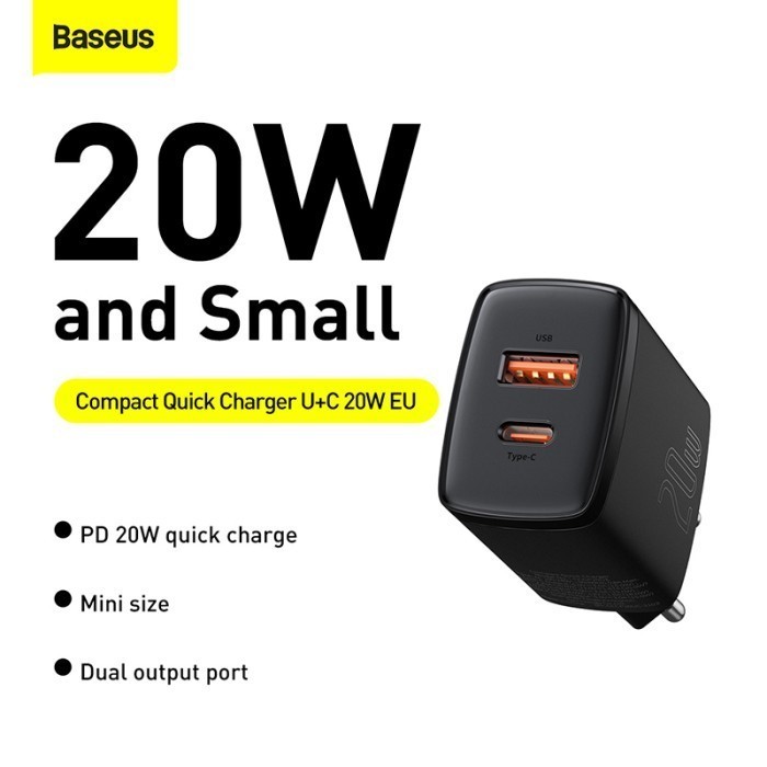 Baseus Chager Head 20W USB-A Port + Type-c Compact Quick Charger - CCXJ ...