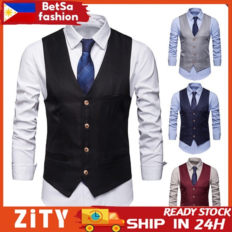 ZITY Mens V-neck Sleeveless Button Down Casual Wedding Formal Vest ...