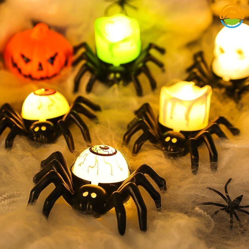 Halloween Glowing Spider Flameless Light Skull Eyeball Candle Lamp ...