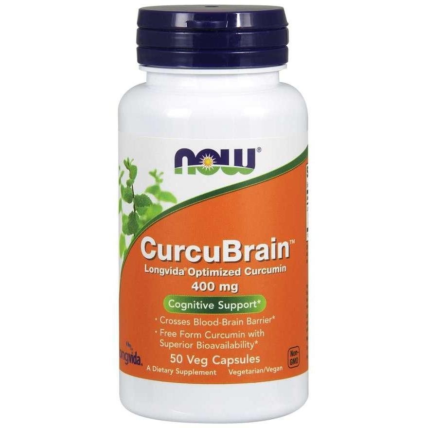 NOW CurcuBrain Longvida Optimized Curcumin 400mg (50 Veg Capsules ...