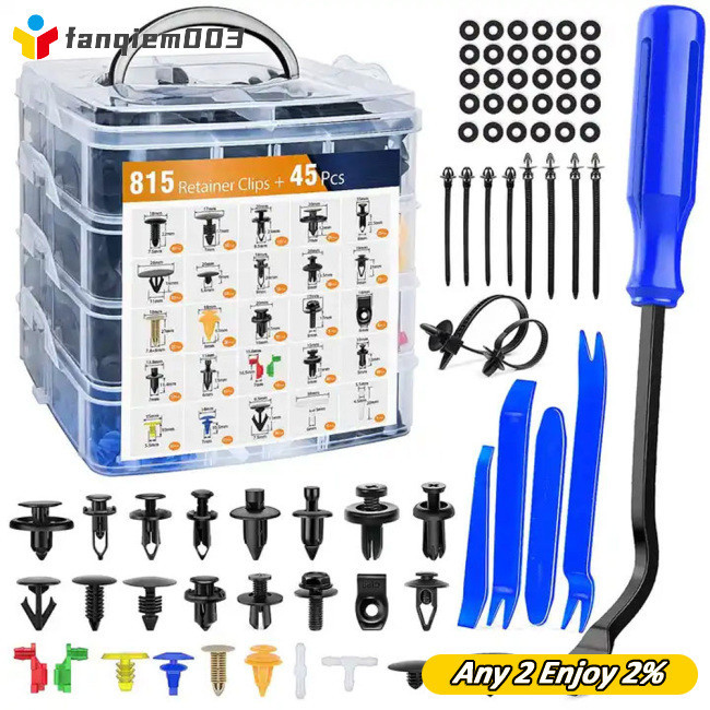 Fan 860Pcs Car Retainer Clips Auto Fasteners Push Trim Pin Rivet Kit ...