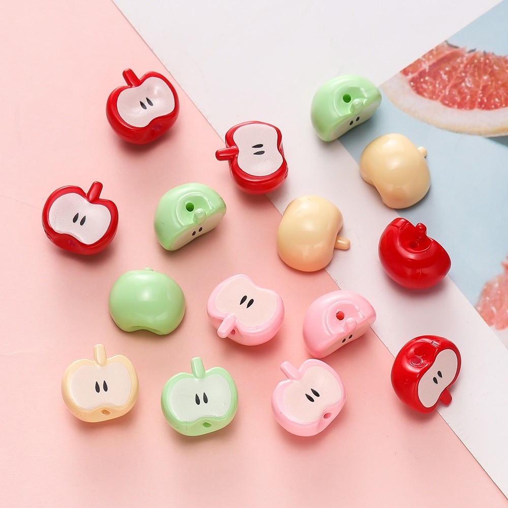 St.kunkka 2-10Pcs Acrylic Apple Beads Colorful Half-Block Cartoon Apple ...
