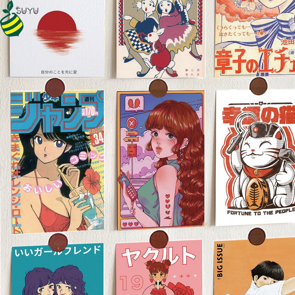 Ins Japan Showa Vintage Cartoon Postcards Cute Girl Photo Props Background Wall Kawaii ...