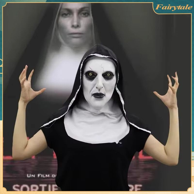 Nun Mask Horror Headgear With Head Scarf Cosplay Prop Halloween Costume ...