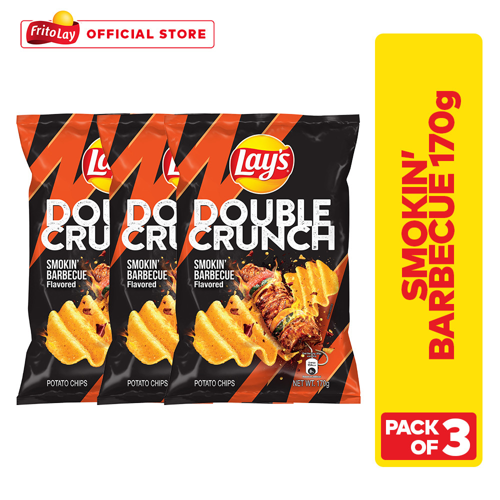 Lay's Double Crunch Smokin' Barbecue Potato Chips 170g - Pack of 3 ...
