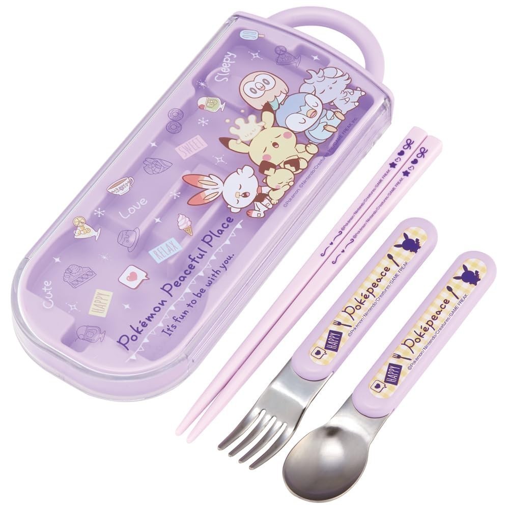 Skater Children's Bento Trio Set Chopsticks Spoon Fork Kids Cutlery Anti-Bacterial Slide type ...