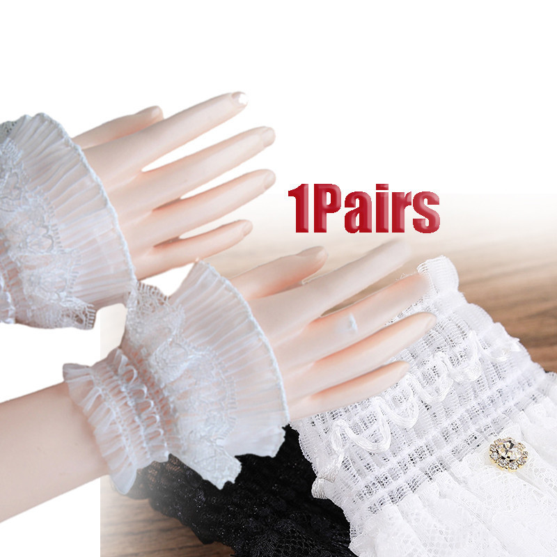 1pair Fake Lace Cuffs Fake Cuffs Ruffles Wristband Female Fake Sleeves ...