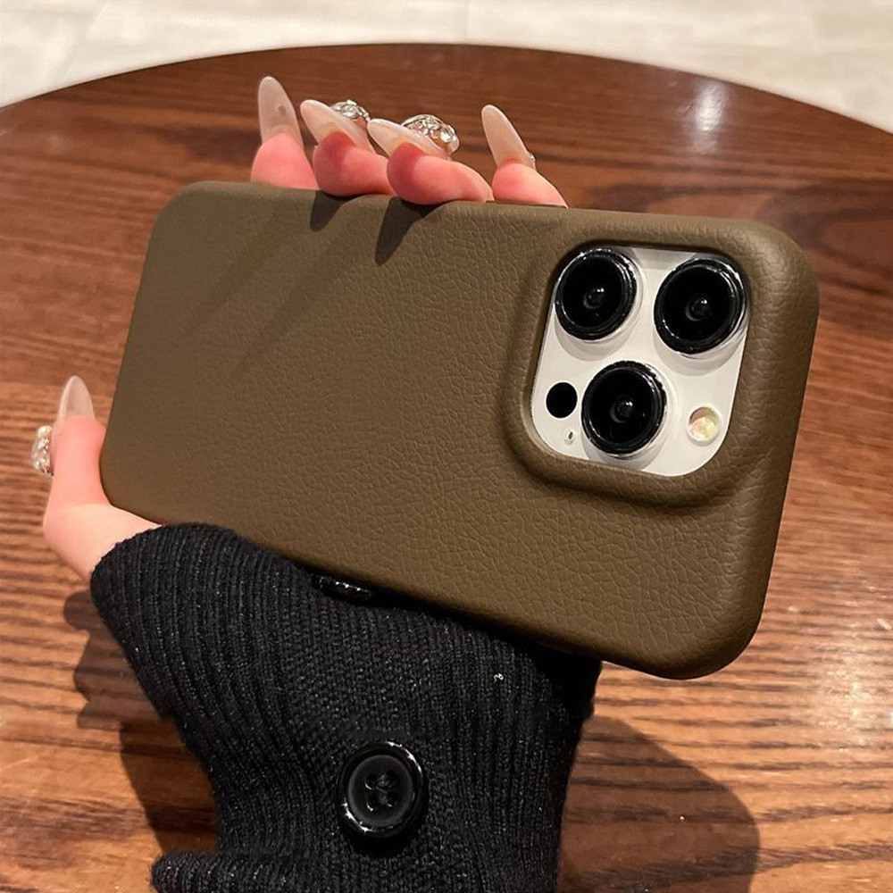 Maillard Color Lychee Pattern Leather Phone Case for IPhone 16 15 14 13 15 16 Pro Max 15 Plus ...