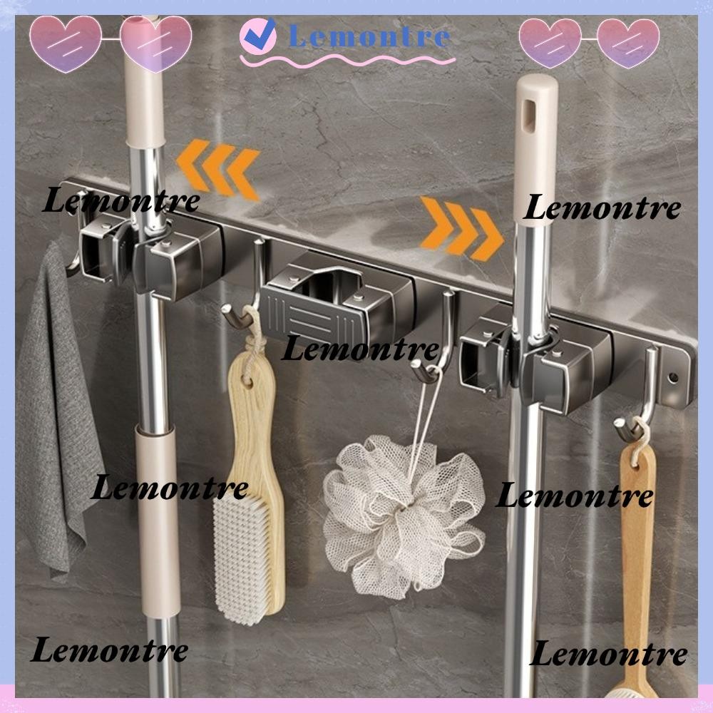 LEMONTRE Mop Rack, Stainless Steel Wall Mounted Broom Organizer ...
