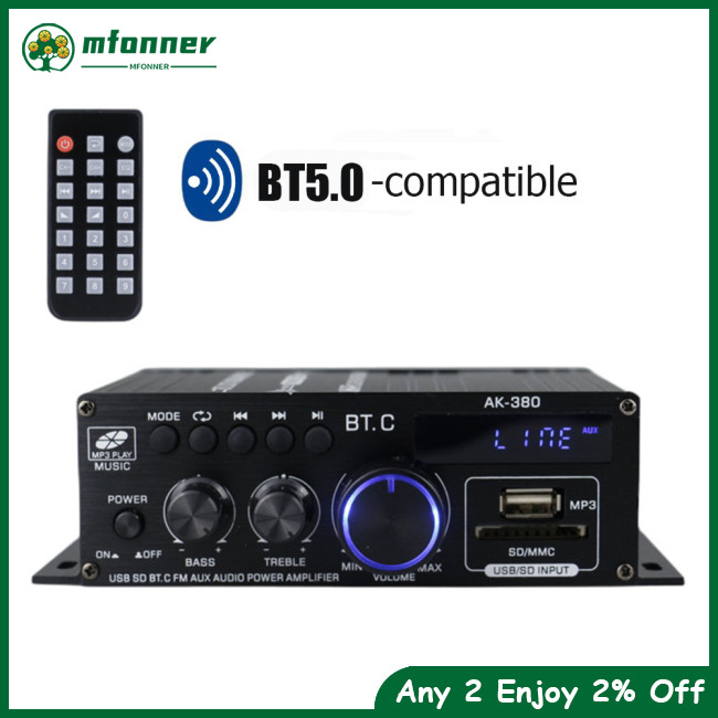 Mfonner AK380 Digital Amplifier V5.0 HiFi FM Audio Amplifier For Karaoke Home Theater Sound ...