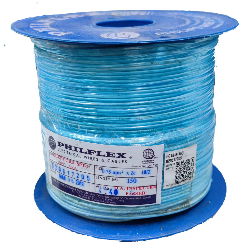 Philflex Flat Cord 0.75mm 2 Core AWG 18/2 Available in Black or White ...