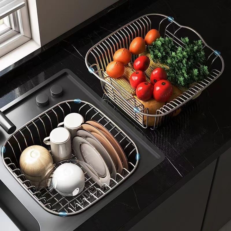 Stainless Steel Drain Mesh Basket Household Sink Vegetable Wash Basin ...
