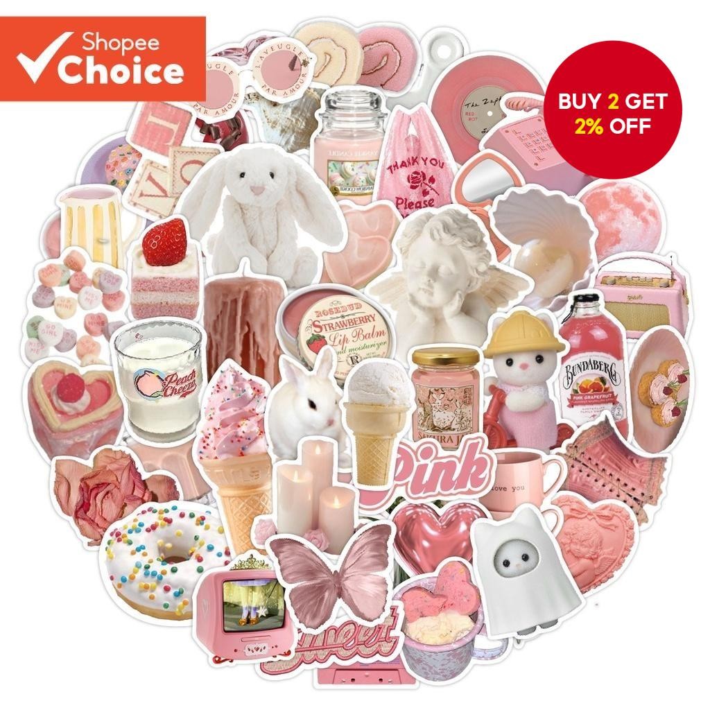 70PCS Pink Aesthetic Stickers - Waterproof Vinyl Decals for Helmet ...