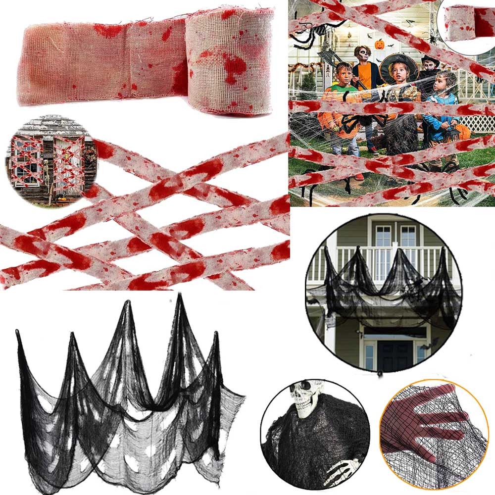 Horror Halloween Decoration Black Gauze Artificial Spider Web Bloody ...