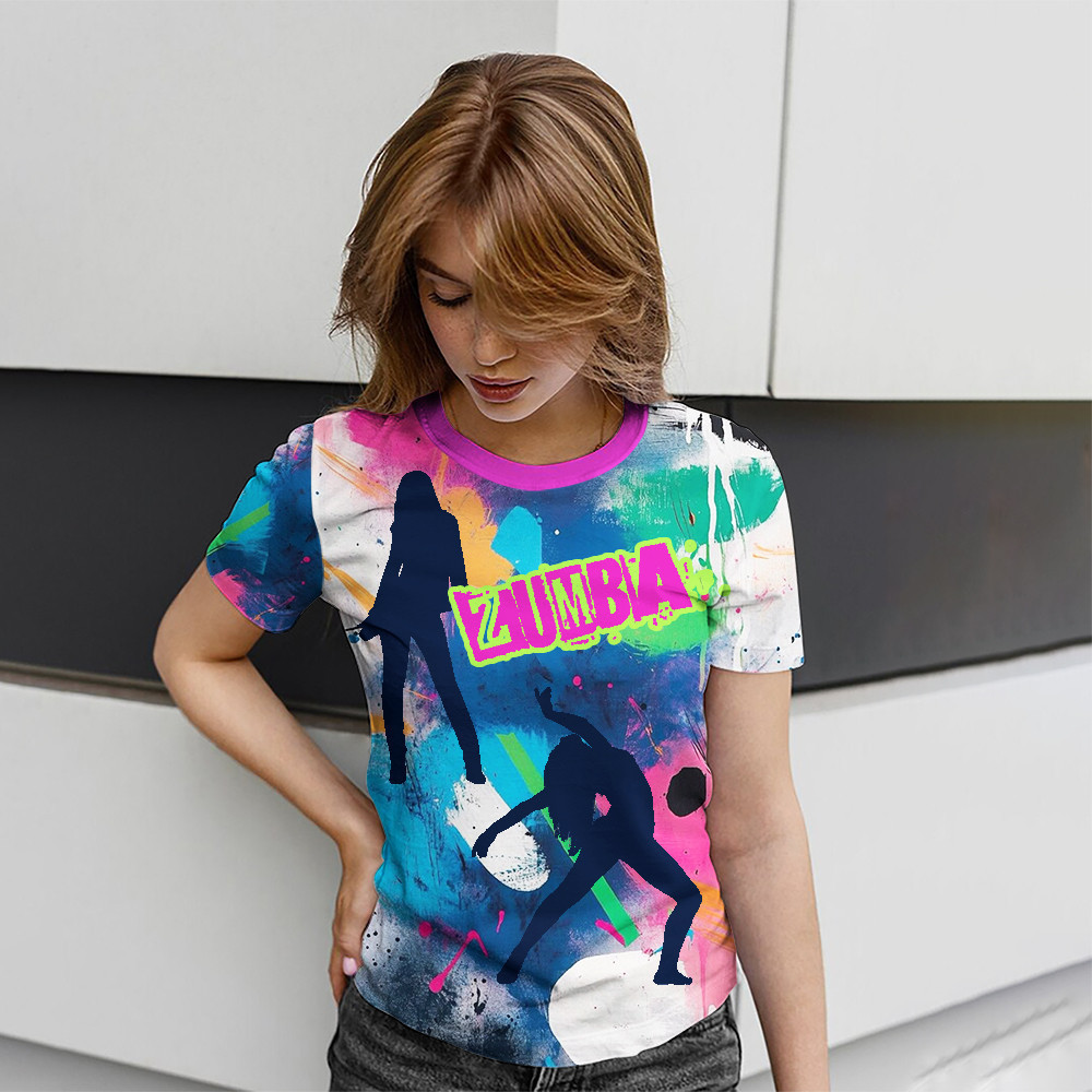 Zumba Women's Tshirt Sublimation Pattern Print Dance T-shirt Loose ...