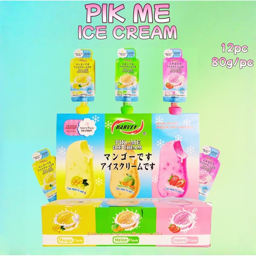 PIK ME Ice Cream - Strawberry Melon & Mango Flavors 80g Each Pack of ...