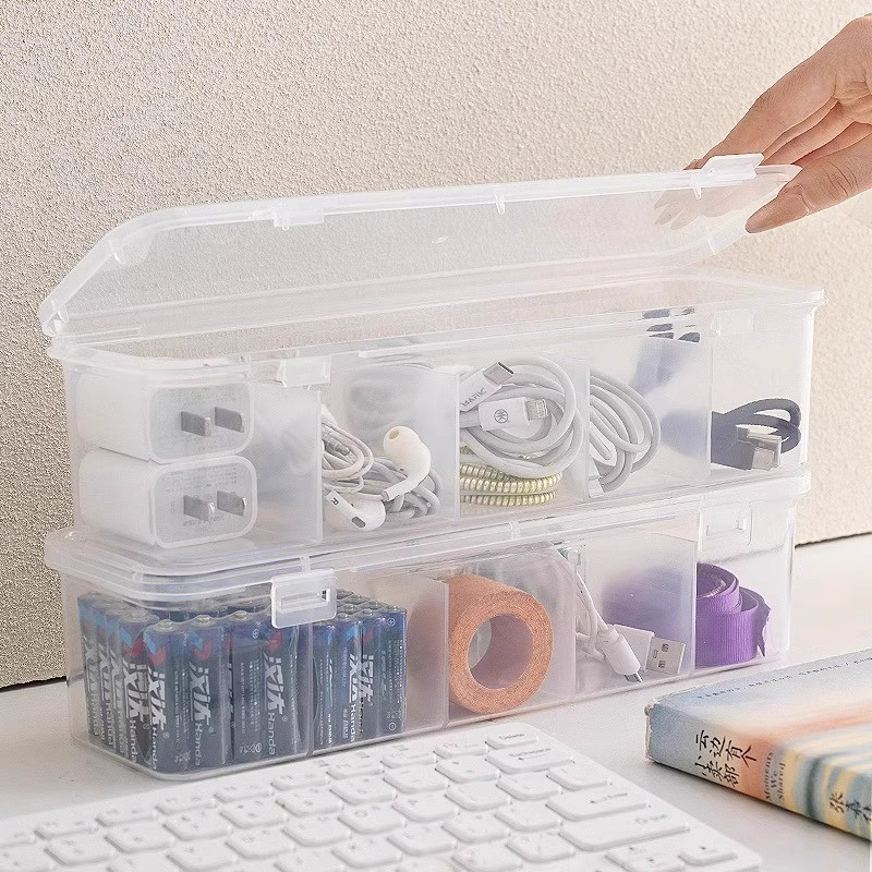 5 Grids Data Cable Storage Box Dust-proof Desktop Multifunction Charger ...