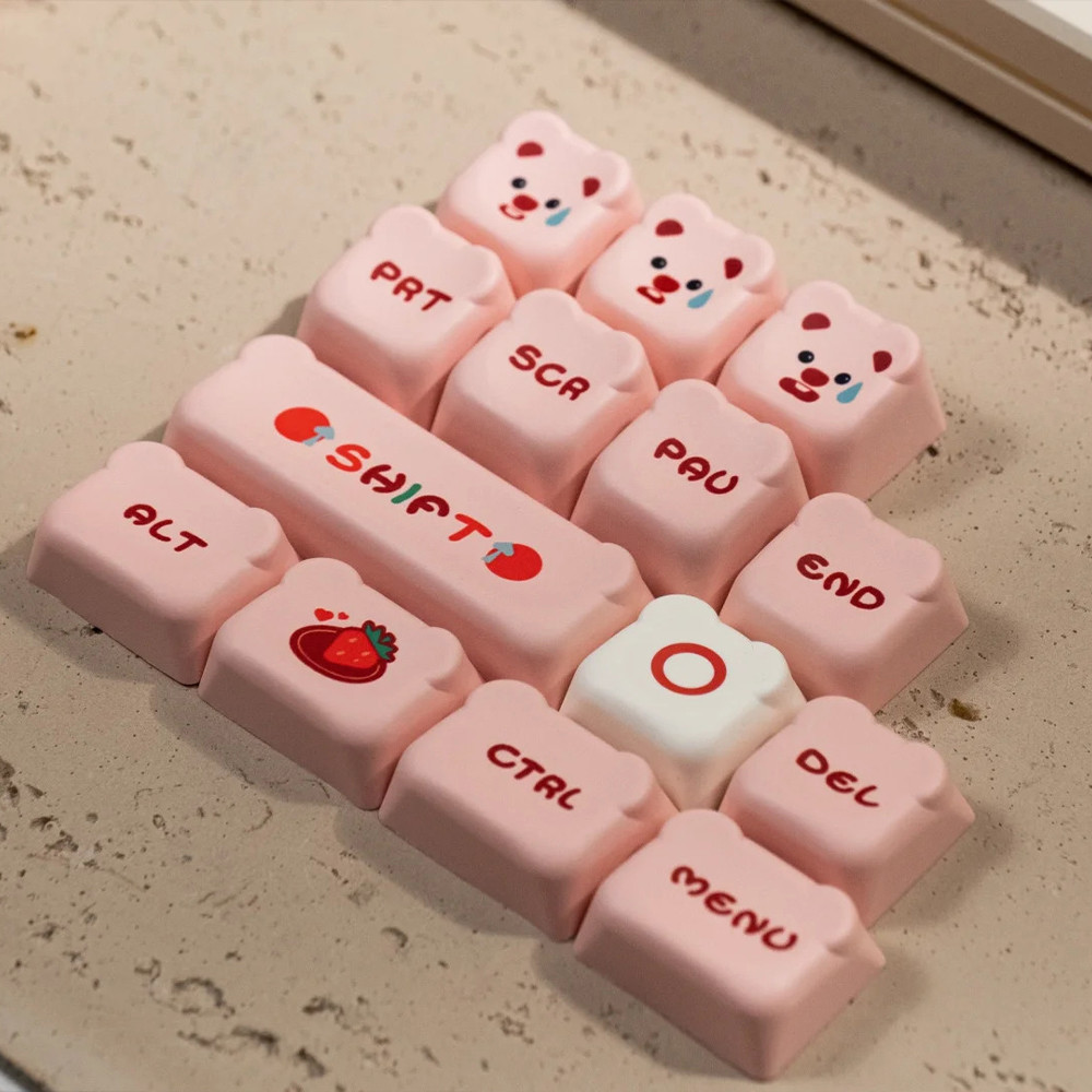 AKKO Dessert Bear Keycaps OEM Profile PBT Cute Green Pink Bear Ear Dye ...