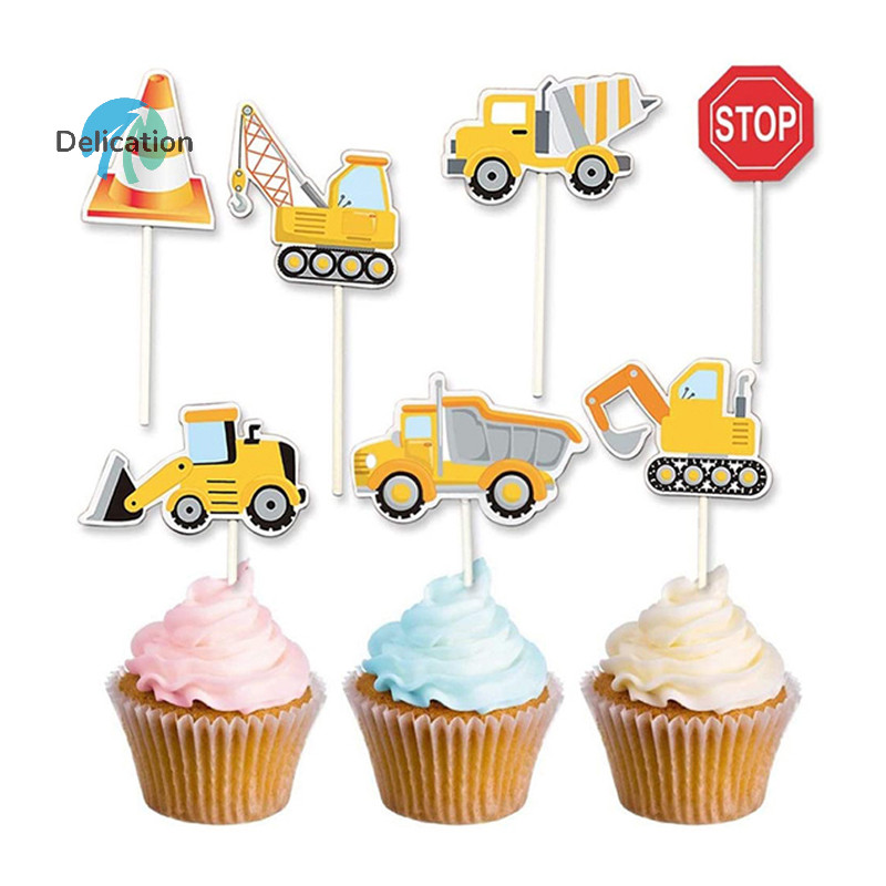 Delication 7pcs Construction Cupcake Topper Pick Dump Truck Excavator ...