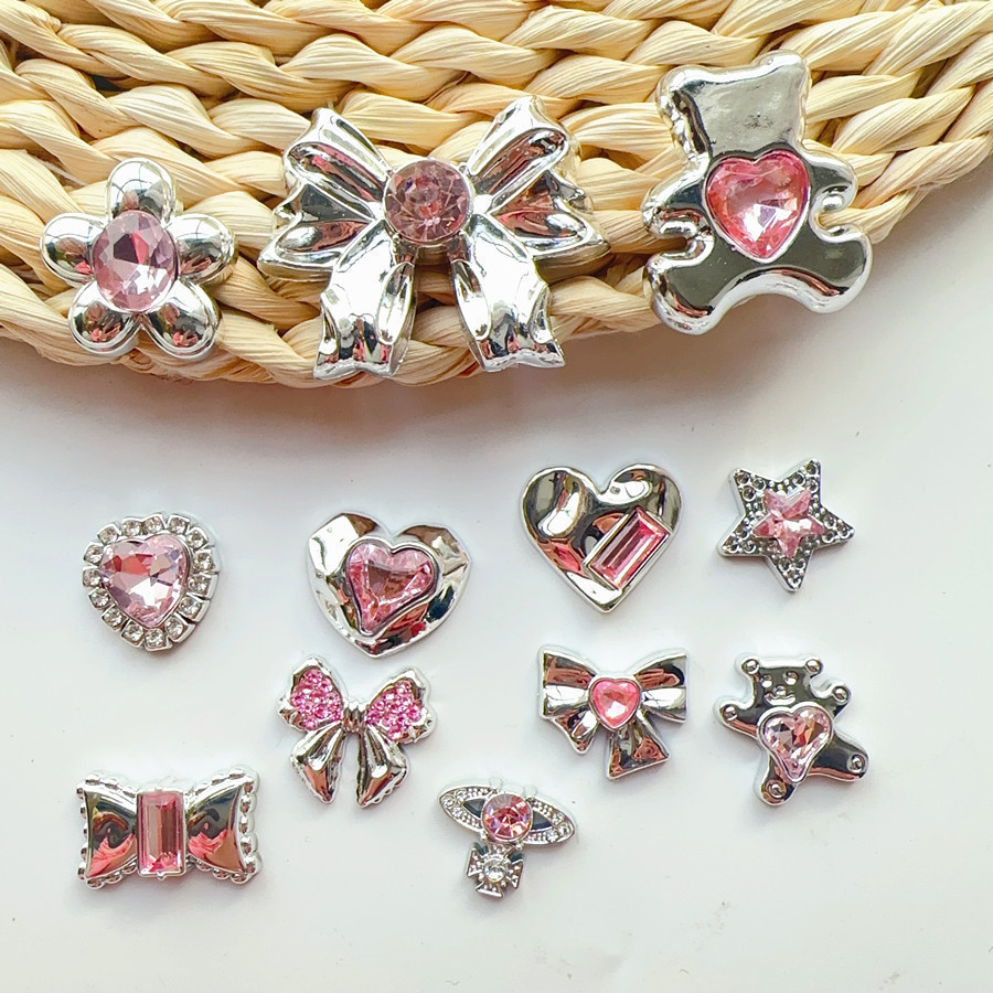 Silver Pink Bow Bear Jibbitz Charm DIY Shoe Design Buckle Shoe Decor ...