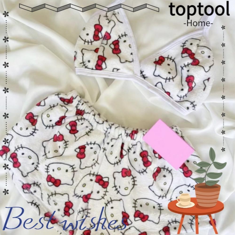 TOPTOOL Loose Ladies Pajama, Two-Piece Hello Kitty Home Wear, Summer Cartoon Kawaii Sanrio Sleep ...